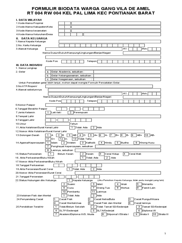 Form Pendataan Warga | PDF