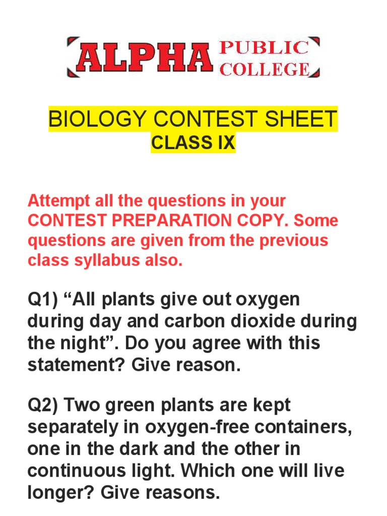 Biology Contest Sheet | PDF