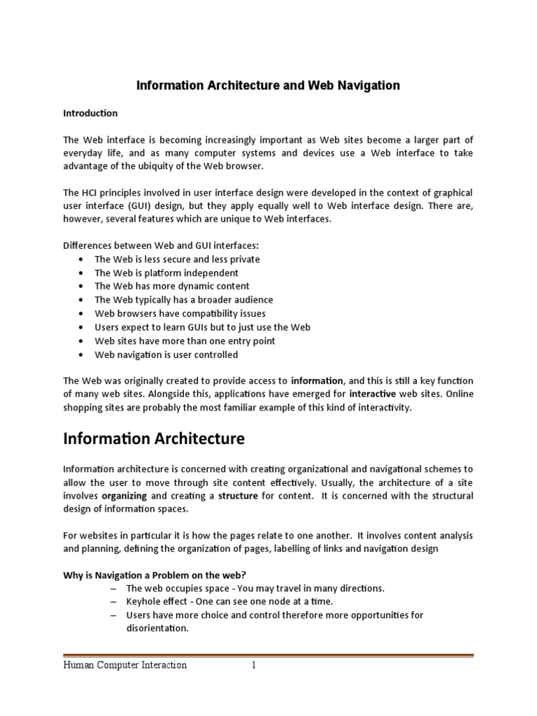 HCI Lesson8 - Information Architecture and Web Navigation | PDF | World ...