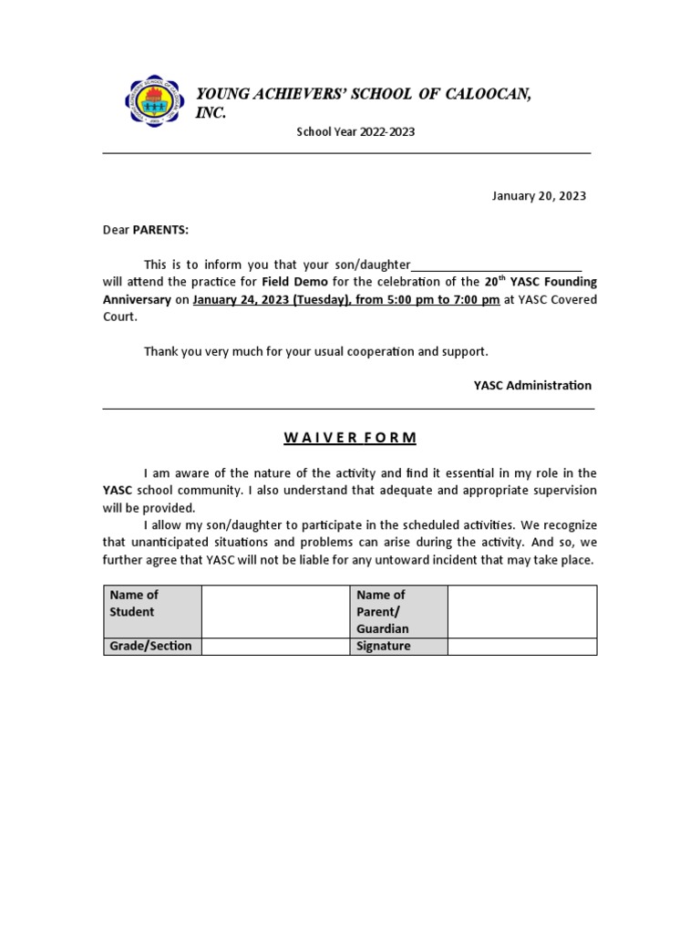 Field Demo Waiver | PDF