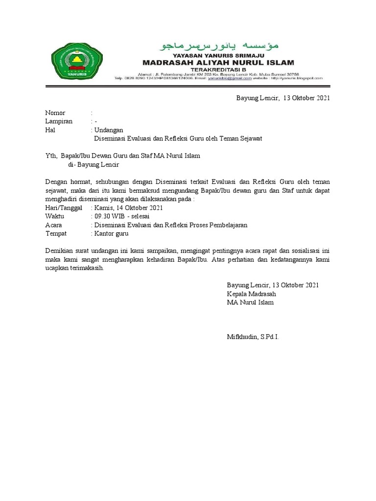 Surat Undangan Diseminasi | PDF