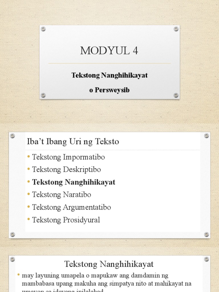 Modyul 4 Tekstong Nanghihikayat | PDF