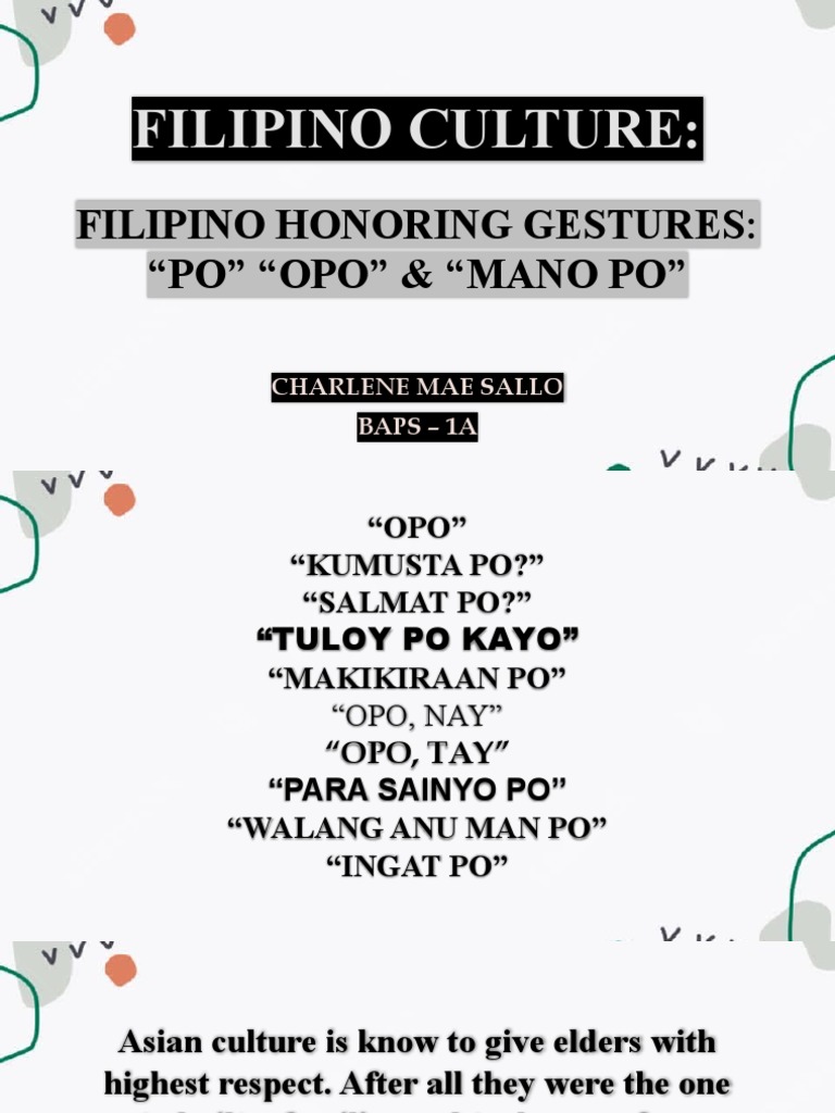 Filipino Culture "Po, Opo, Mano Po" | PDF
