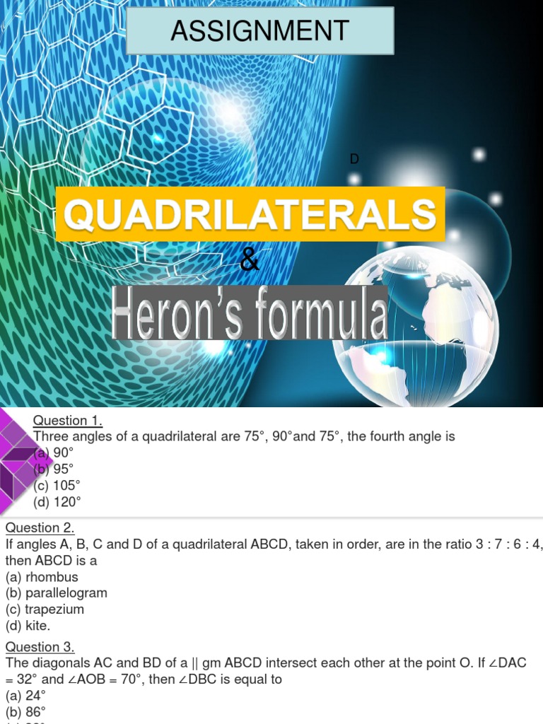 Class 9 - Quadrilateral and Heron's Formula MCQ's | PDF | Rectangle ...
