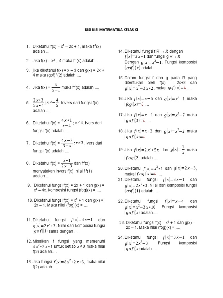 Kisi Kisi Matematika Kelas Xi | PDF