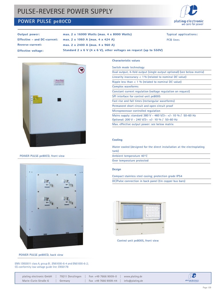 Specification Sheet for the PULSE-REVERSE POWER SUPPLY POWER PULSE pe80CD: A Dual or Quad Output ...