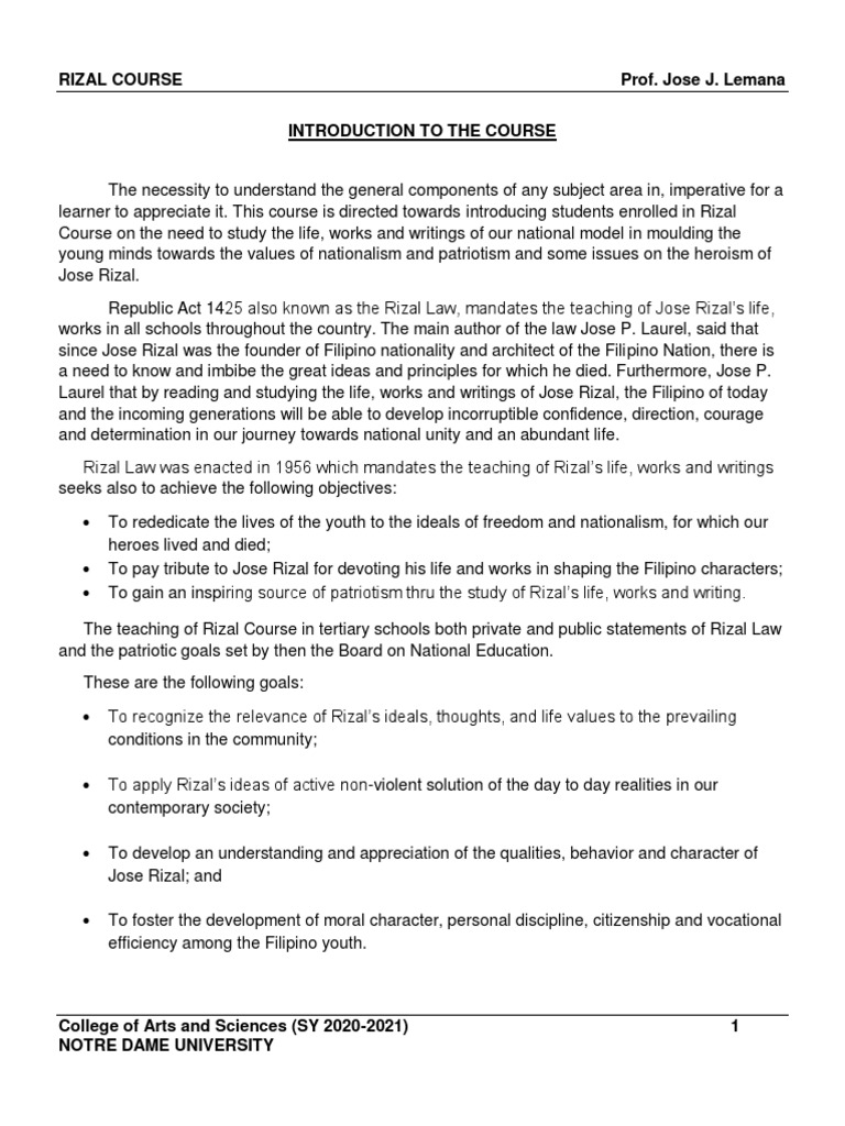Rizal Course Pack | PDF | Philippines