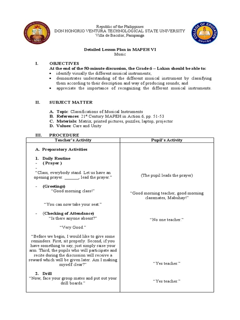 A Detailed Lesson Plan in MAPEH 6 (Inductive) | PDF | Brass Instruments ...