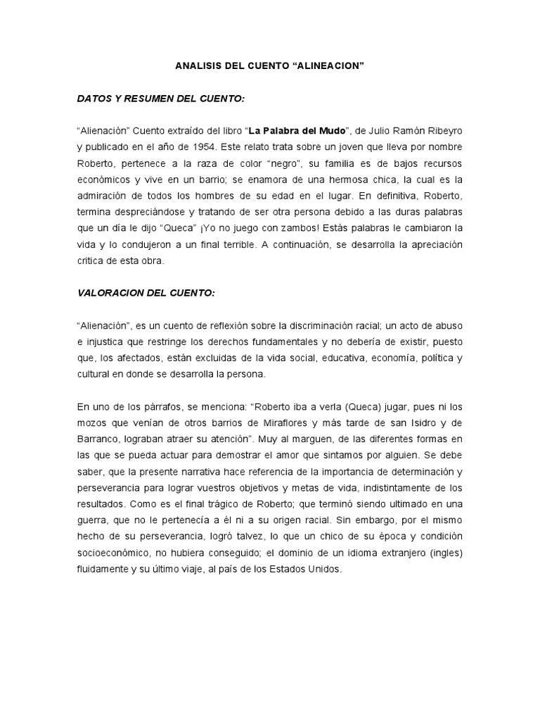 ANALISIS DEL CUENTO_ALINEACION | PDF | Racismo | Discriminación y ...