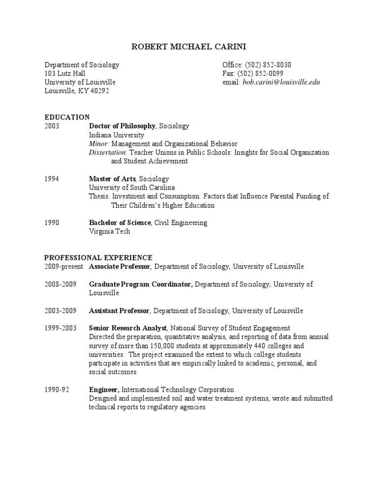 CV - Carini - Bob 02-2017 | PDF | Sociology | Thesis