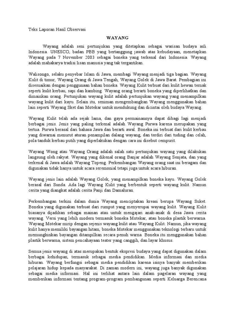 Teks Laporan Hasil Observasi | PDF