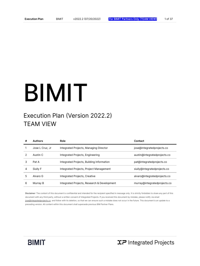 Bimit Execution Plan (v2022.2) Team View | PDF | Building Information Modeling | Autodesk Revit