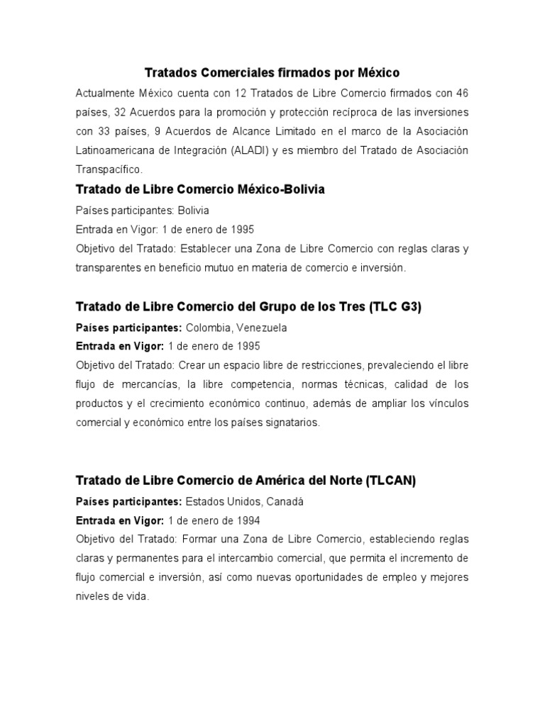 Tratados Comerciales | PDF | Tratado de Libre Comercio Norteamericano | Comercio