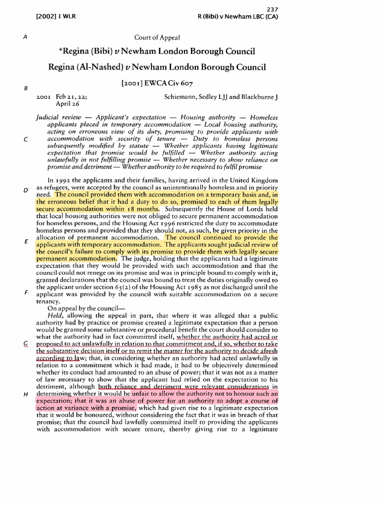 R (Bibi) V Newham London Borough Council (2002) 1 WLR 237 | PDF ...