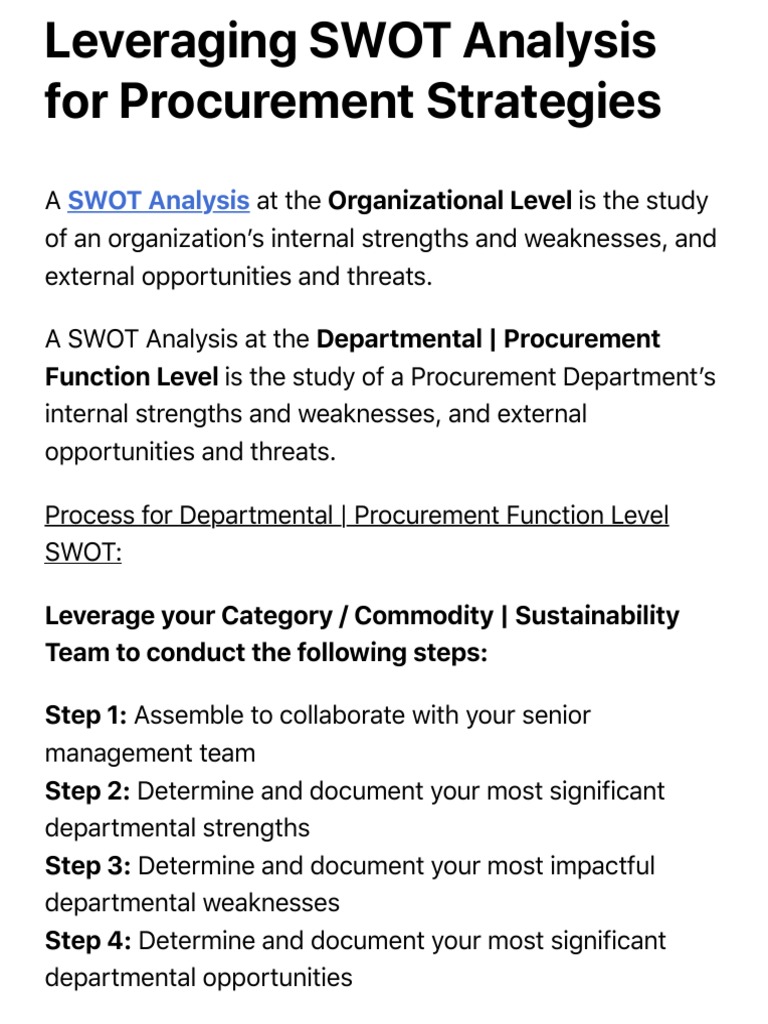 Reading 4 - Leveraging SWOT Analysis For Procurement Strategies | PDF ...