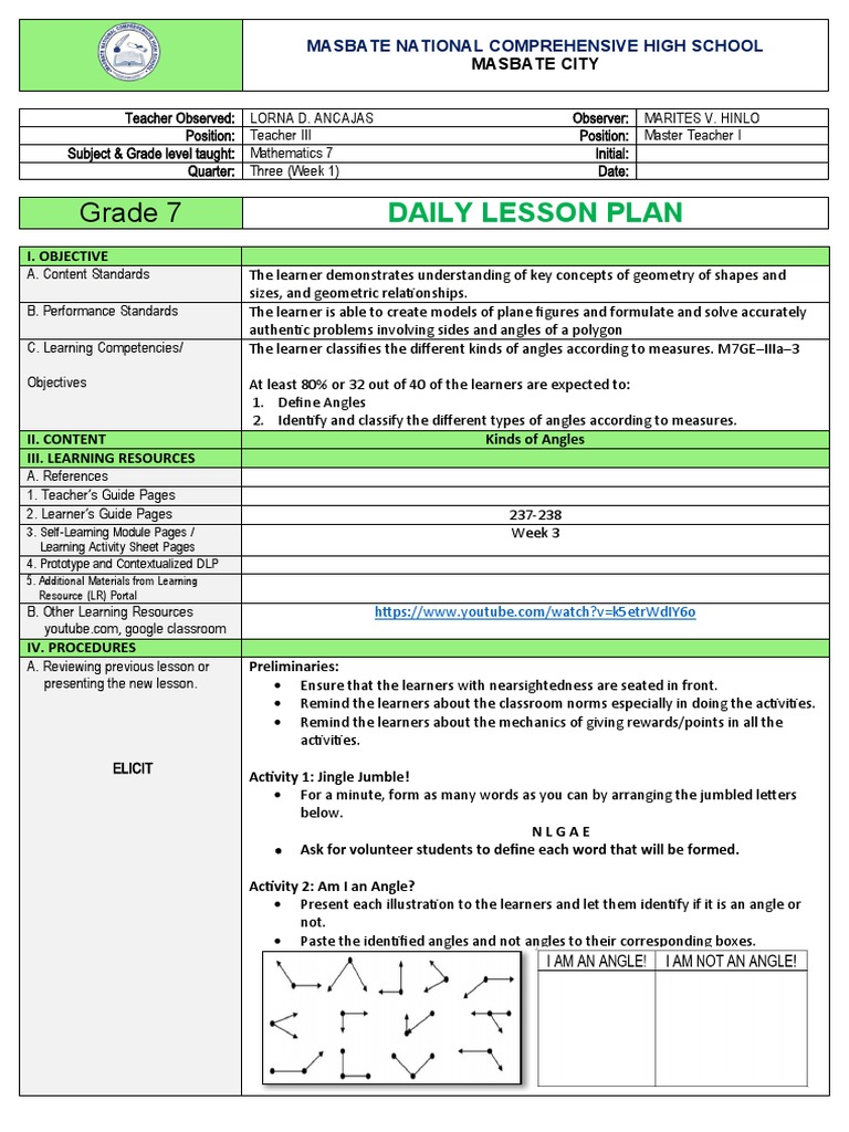 Q3 Kinds of Angles | PDF | Learning | Angle