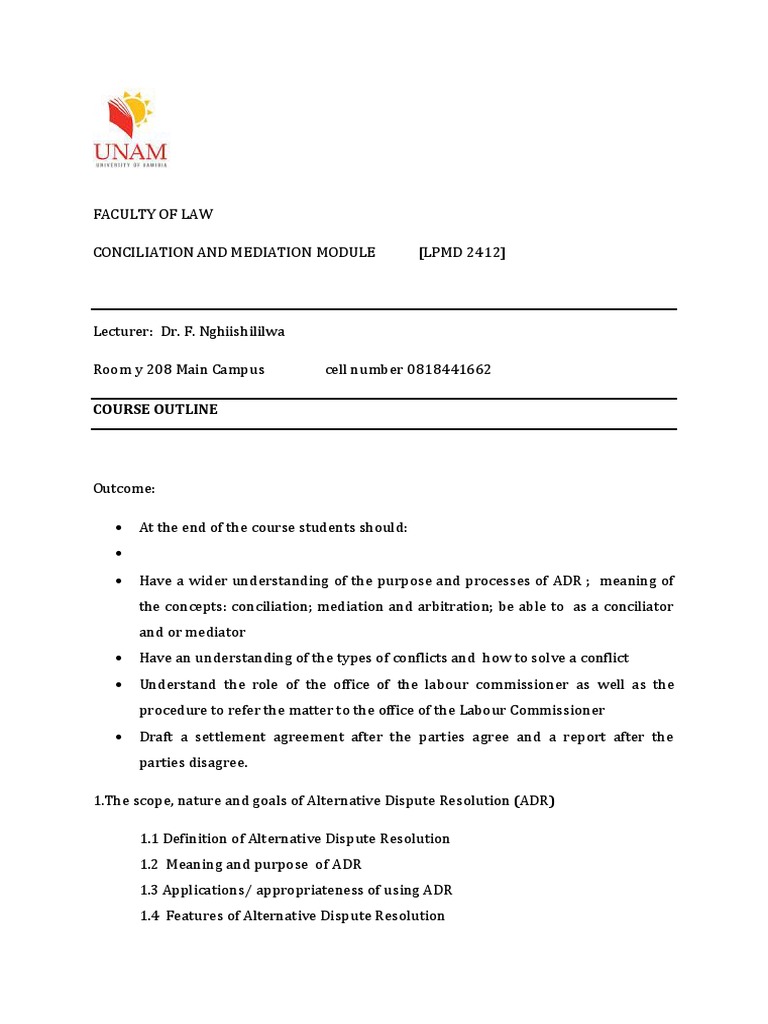 Conciliation and Mediation Course Outline Agust 2020 | PDF