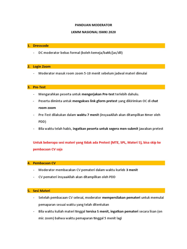 Panduan Moderator LKMM ISMKI 2020 | PDF