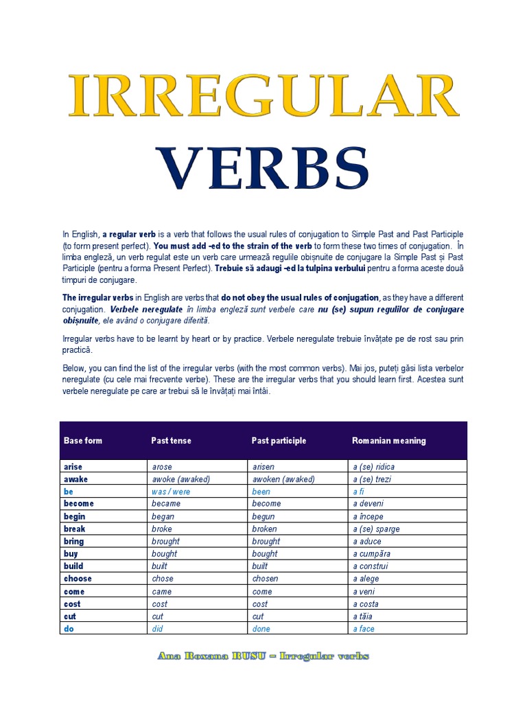 Irregular Verbs | PDF | Grammatical Conjugation | Linguistics