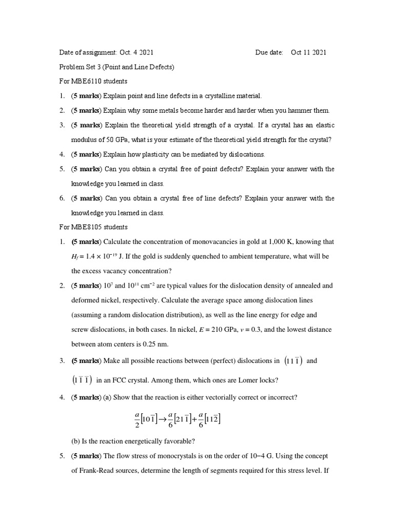 Problem Set 3 | PDF | Dislocation | Yield (Engineering)
