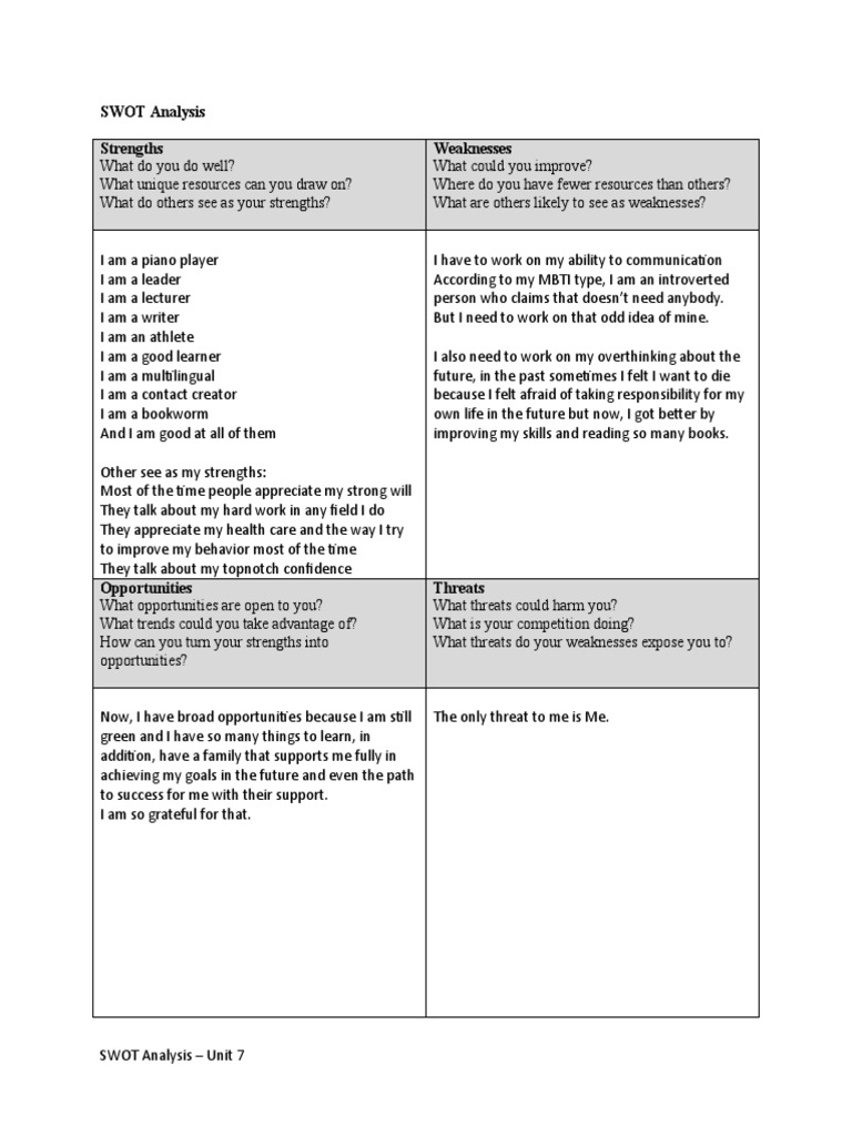 SWOT Analysis Worksheet | PDF | Swot Analysis | Reason