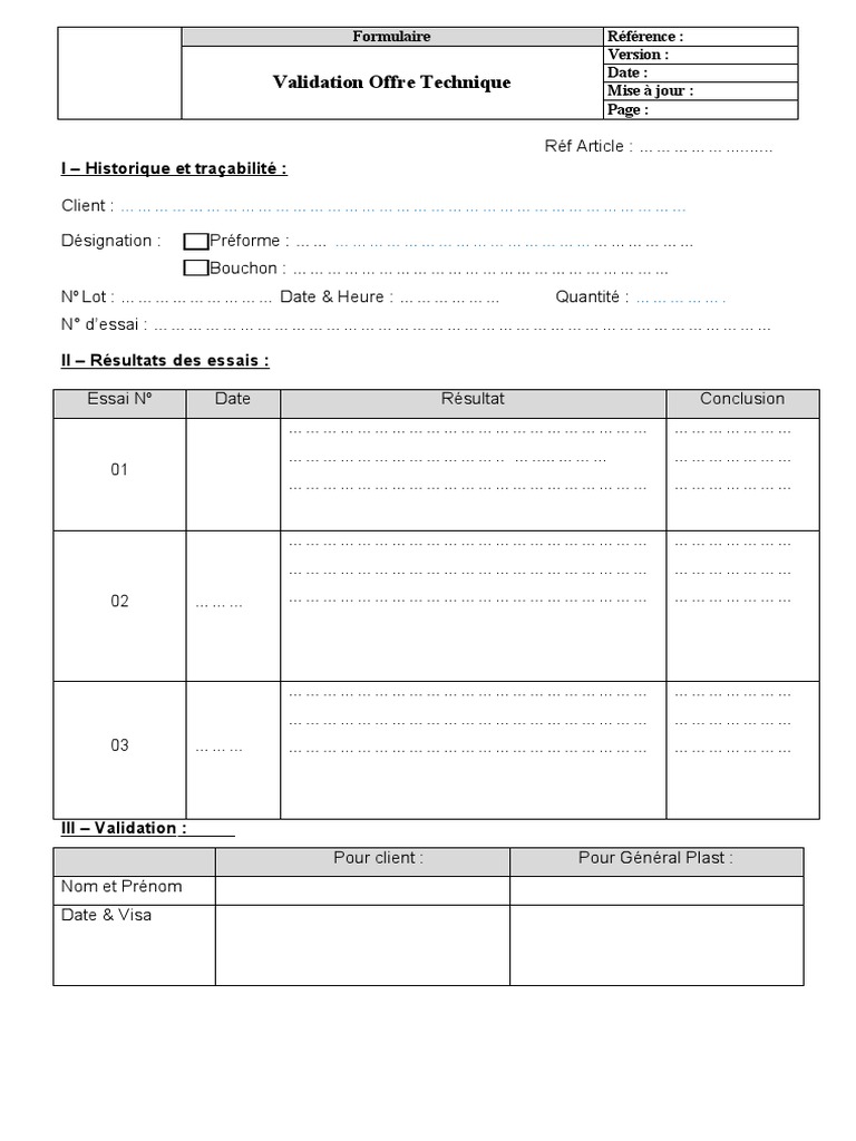 Validation Offre Technique - Préforme | PDF