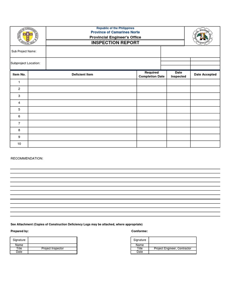 Construction Inspection Report Template | PDF | Technology & Engineering