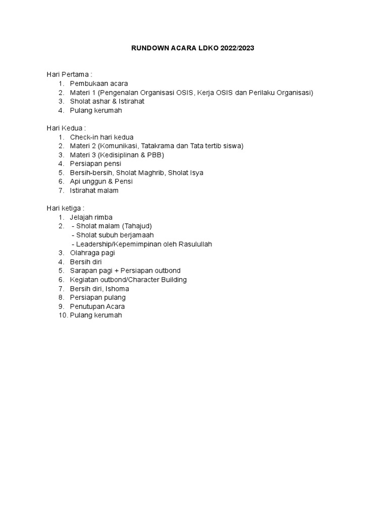 Rundown Acara Ldko 2022-2023 | PDF