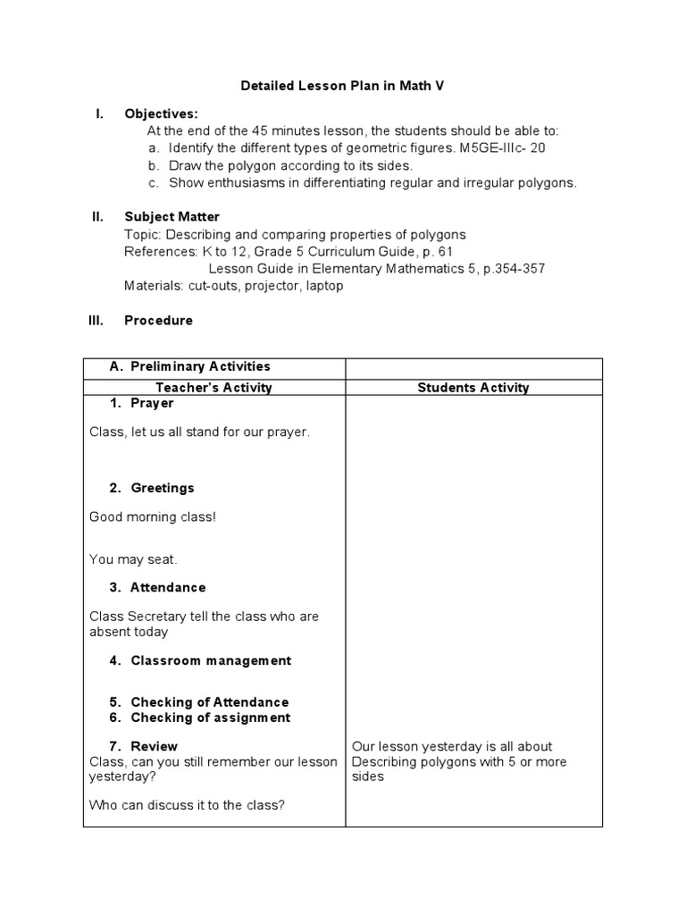 Final Detailed Lesson Plan in Math | PDF | Polygon | Shape