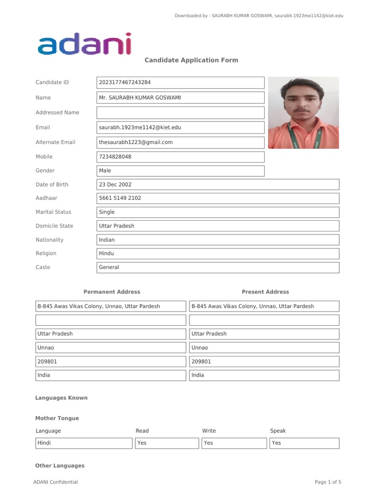 Candidate Application Form Details | PDF