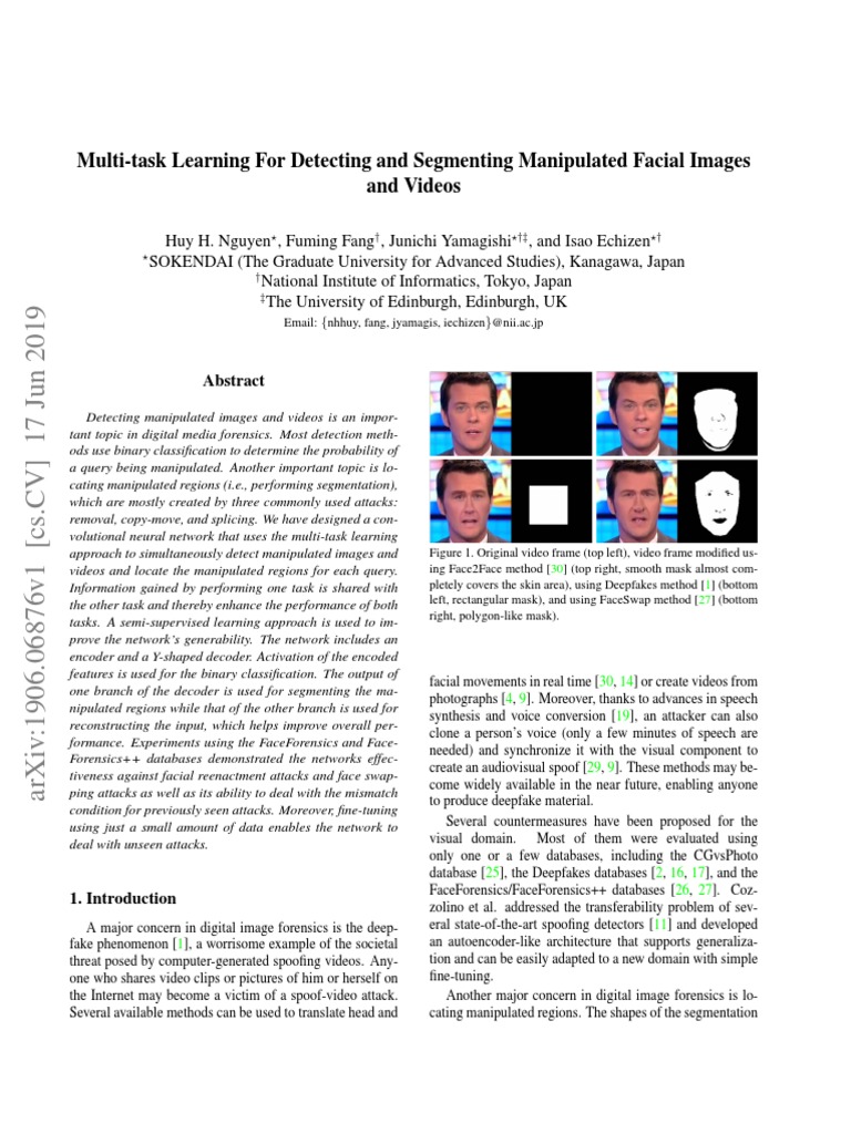 Multi-Task Learning For Detecting and Segmenting Manipulated Facial Images and Videos | PDF ...