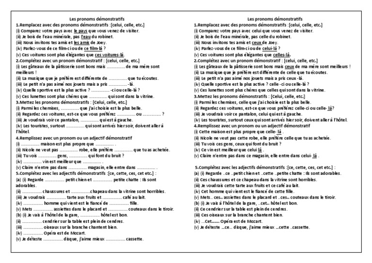 Exercices sur les pronoms démonstratifs | PDF | Pronom