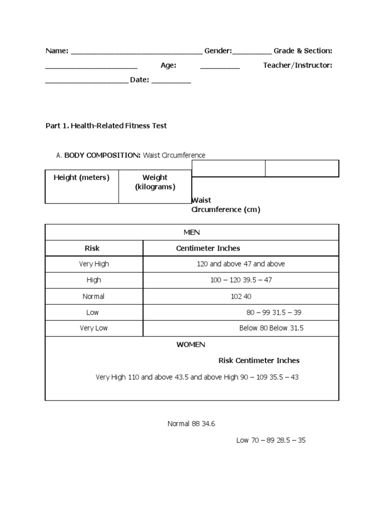 PPFT Form | Download Free PDF | Waist