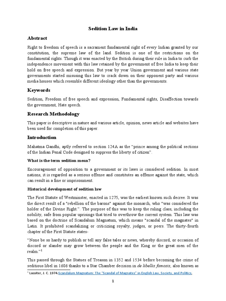 Sedition Law in India | PDF | Defamation | Indian Independence Movement