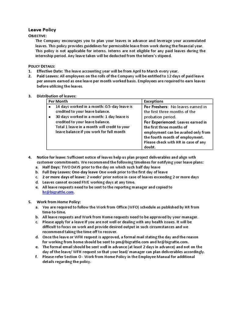 Leave Policy | PDF | Employment | Overtime