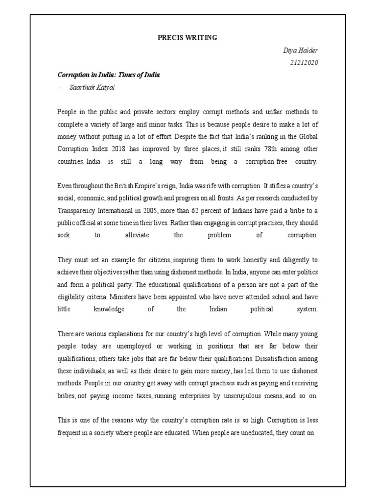 Precis Writing | PDF | Political Corruption | Bribery