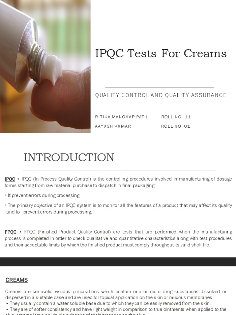 IPQC Tests For Creams | PDF | Emulsion | Topical Medication