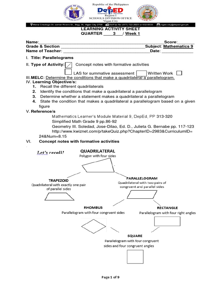 Math 9 q3 Week 1A With Summative | PDF | Convex Geometry | Mathematics