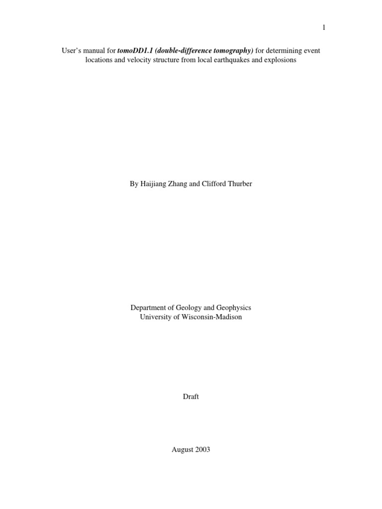 Users Manual For tomoDD11 Double-Difference Tomog | PDF | Computer Program | Programming