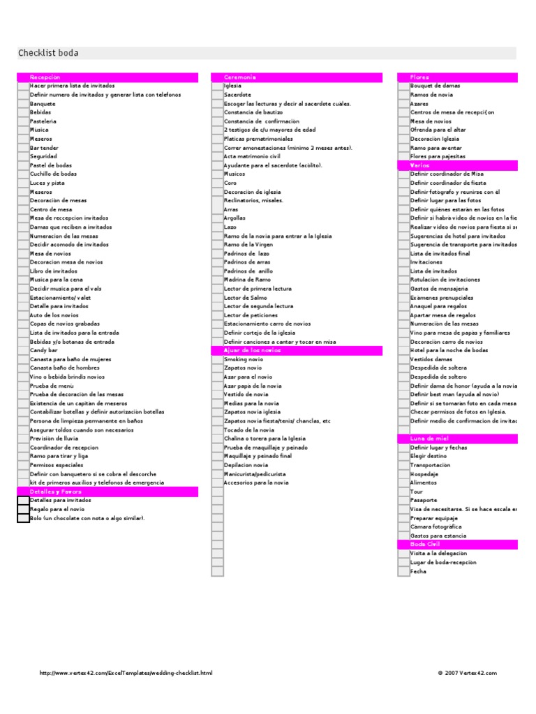 Checklist Boda | PDF | Ritos de pasaje | Boda