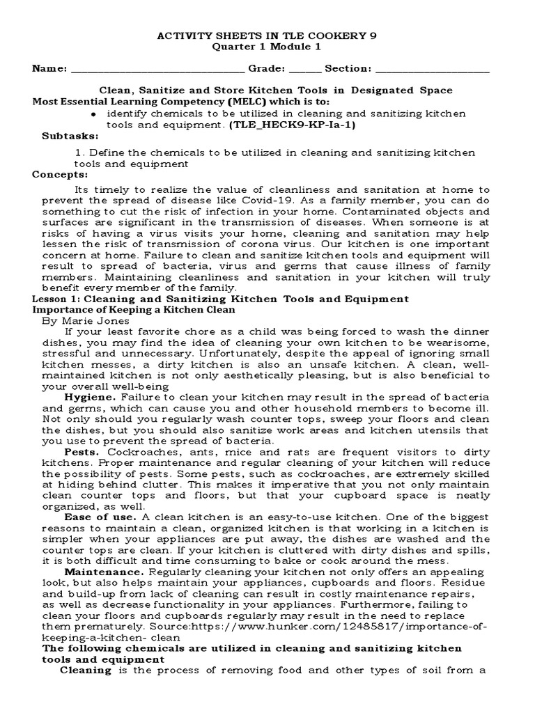 ACTIVITY SHEETS IN COOKERY 9 NEW 2021 2022 Final | PDF | Chemical ...
