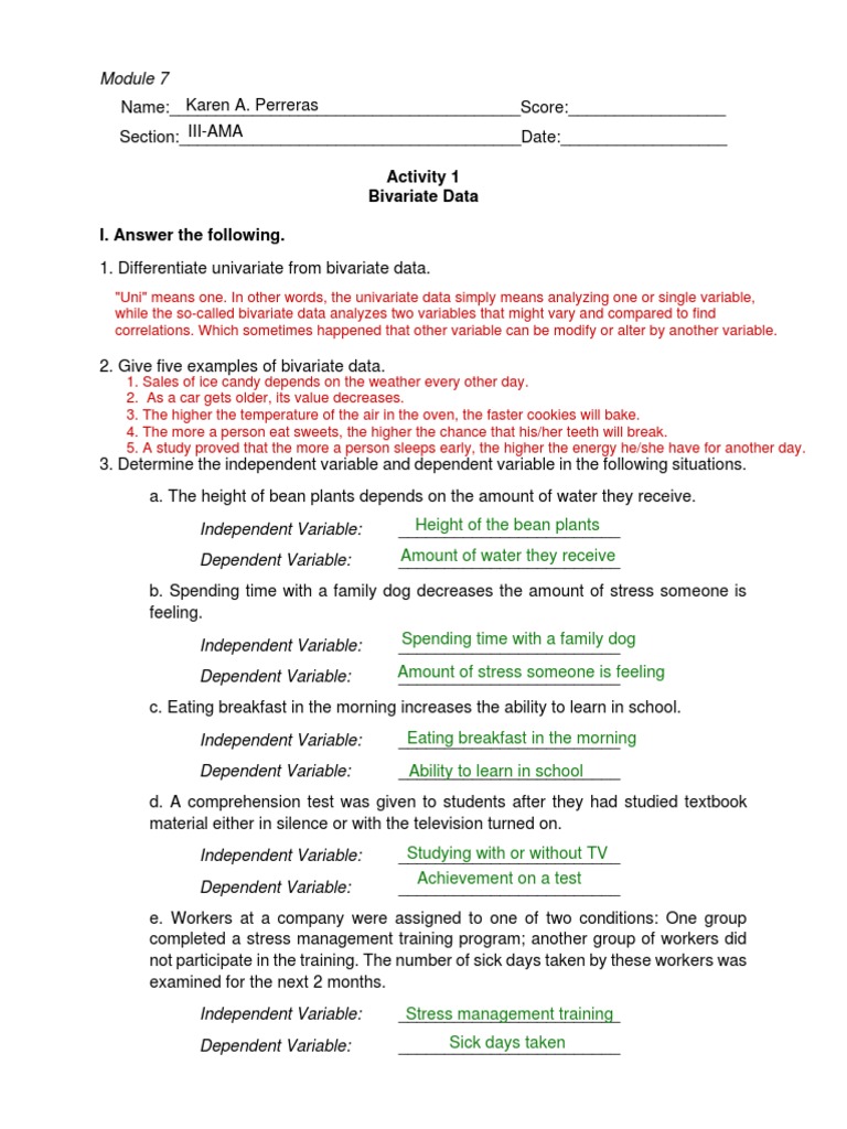 Module 7-ACTIVITY 1 | PDF | Dependent And Independent Variables | Stress Management