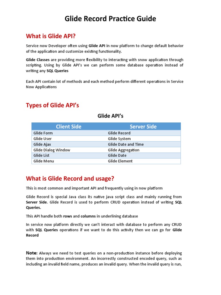 Glide Record | PDF | Databases | Sql