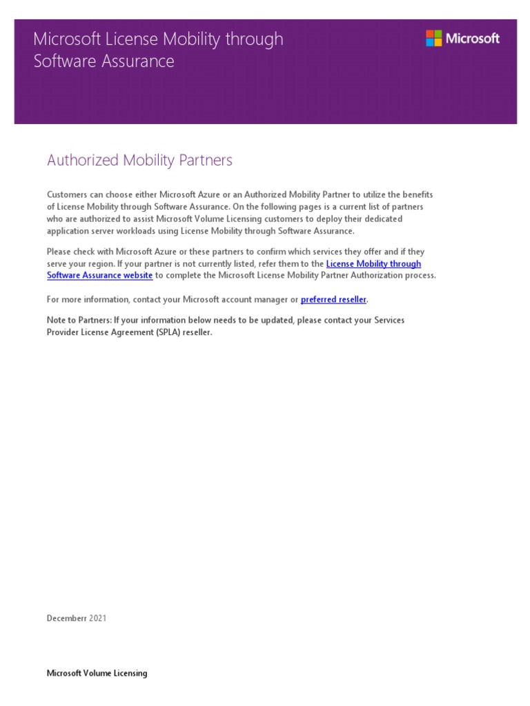 Microsoft License Mobility Partners | PDF | Microsoft | Cloud Computing