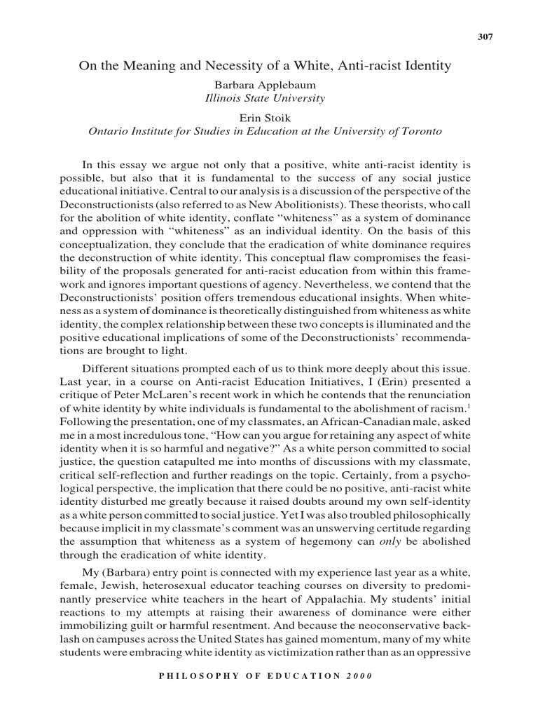 On The Meaning and Necessity of A White, Anti-Racist Identity | PDF ...