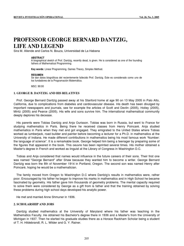 Professor George Bernard Dantzig, Io-26305-1 | PDF | Linear Programming ... Professor George Bernard Dantzig, Io-26305-1 | PDF | Linear Programming ...