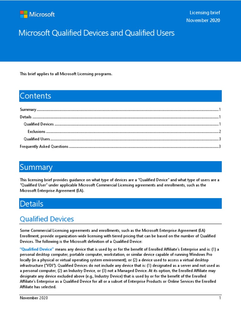 Licensing Brief PLT Microsoft Qualified Devices and Qualified Users ...