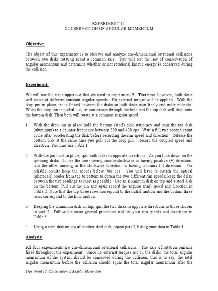 13 Experiment 10 | PDF | Rotation Around A Fixed Axis | Angular Momentum