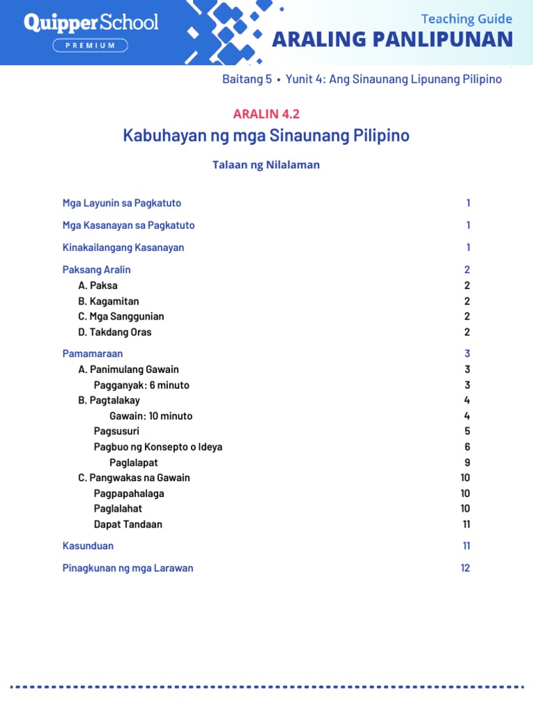 ME AP5 Q1 0402 Kabuhayan NG Mga Sinaunang Pilipino TG | PDF ME AP5 Q1 0402 Kabuhayan NG Mga Sinaunang Pilipino TG | PDF
