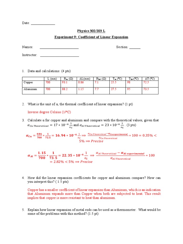 Coefficient of Linear Expansion Lab | PDF | Thermal Expansion ...